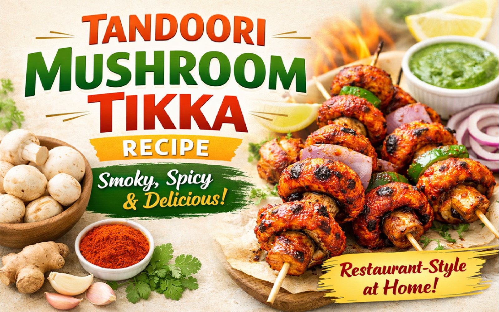 Tandoori Mushroom Tikka Recipe Smoky, Spicy & Restaurant-Style at Home ...